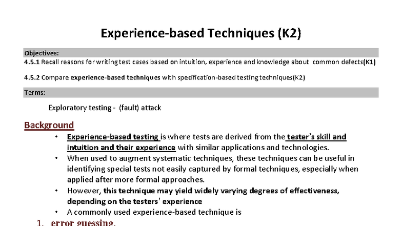 CH04 VID05 Experience-Based Testing Techniques and Strategies - Studocu