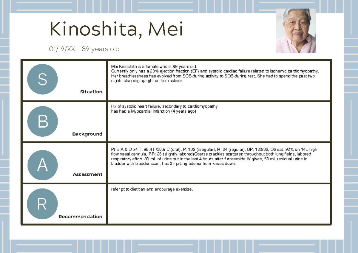 Heart Failure Case Study - SBAR Report Template for Patient Mei K ...