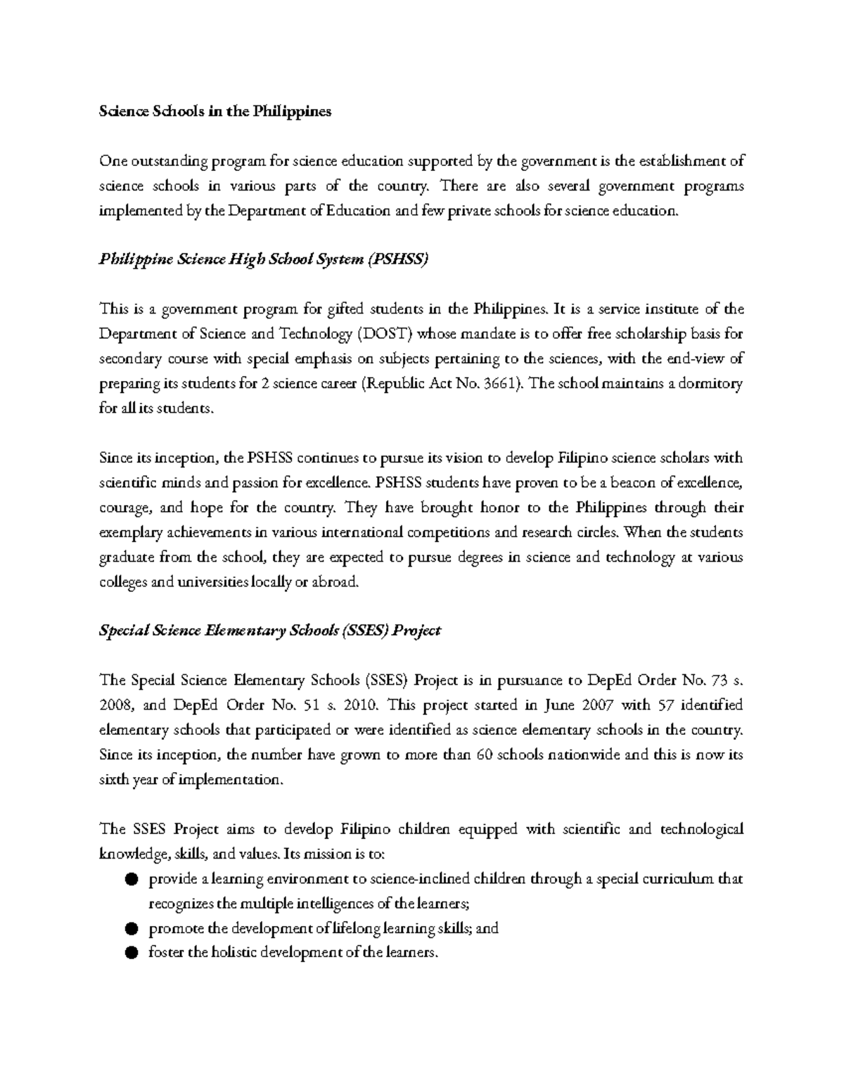 Science Education Programs in the Philippines: An Overview - Studocu