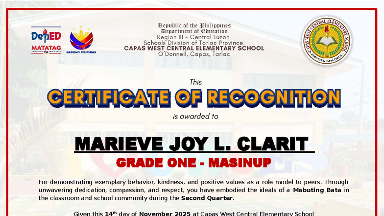 Certificate for Mabuting Bata Awardees Magalang - VILLAMOR M. GUTIERREZ ...