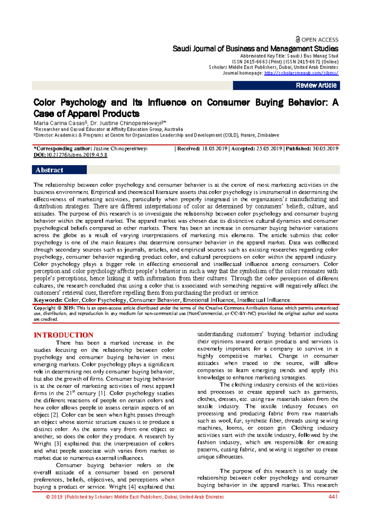 Saudi J Bus Manag Stud: Color Psychology's Impact on Apparel Consumer ...