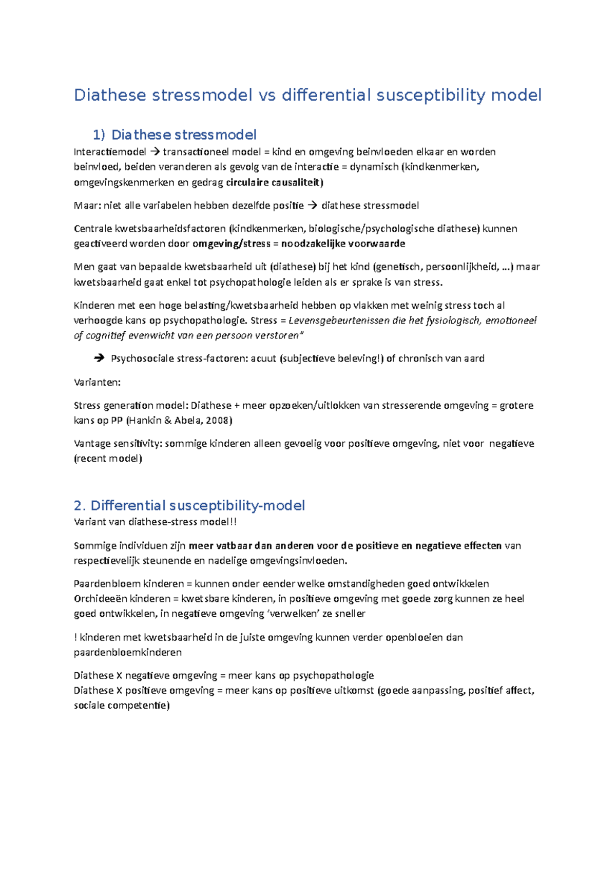Diathese Stressmodel vs Differential Susceptibility Model: Een ...