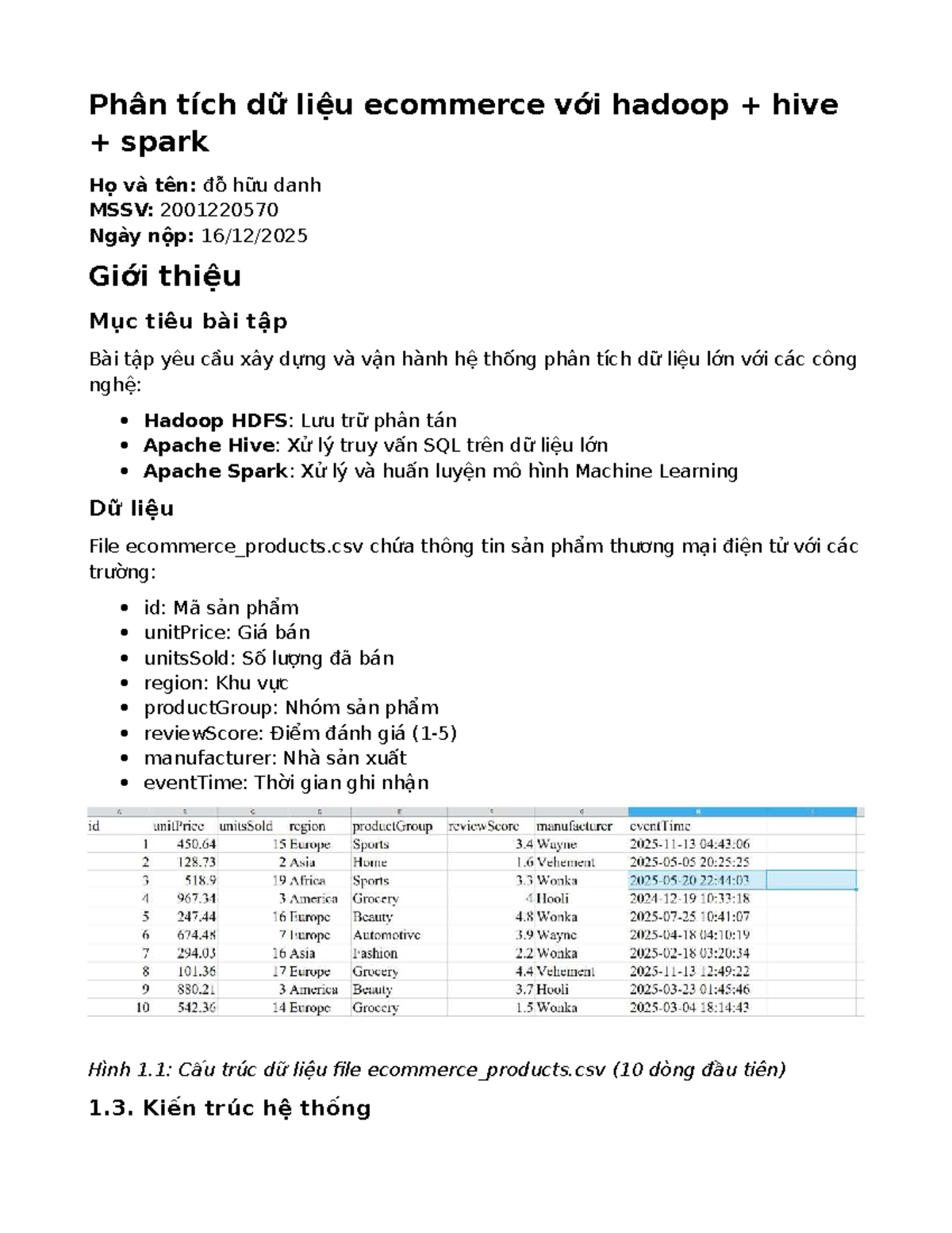 Phân Tích Dữ Liệu Ecommerce Với Hadoop, Hive, Spark - MSSV 2001220570 ...
