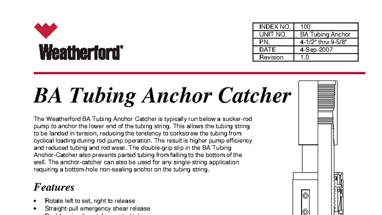 BA Tubing Anchor Catcher Specification Guide and Assembly Notes - Studocu