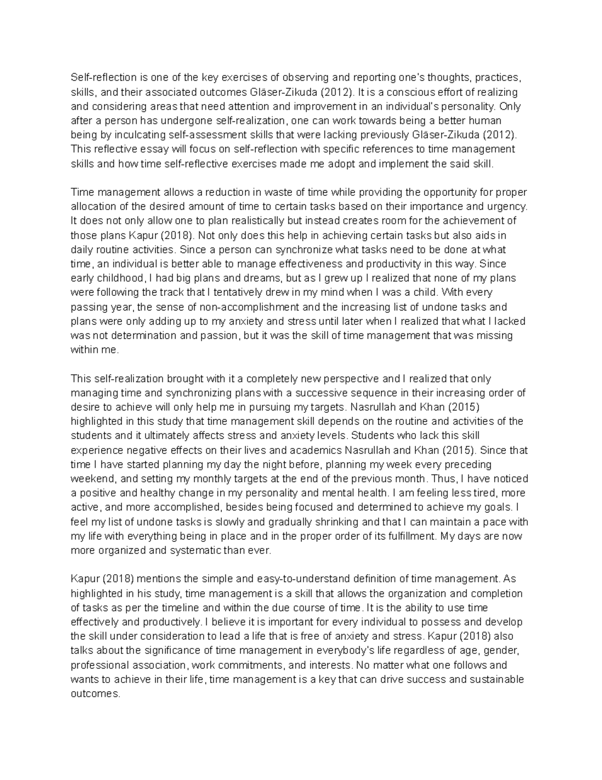 Self-Reflection on Time Management Skills: An Essay [ESSAY] - Studocu