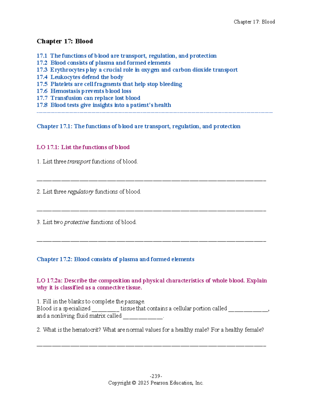Human Anatomy and Physiology 12e: Chapter 17 - Blood Overview - Studocu