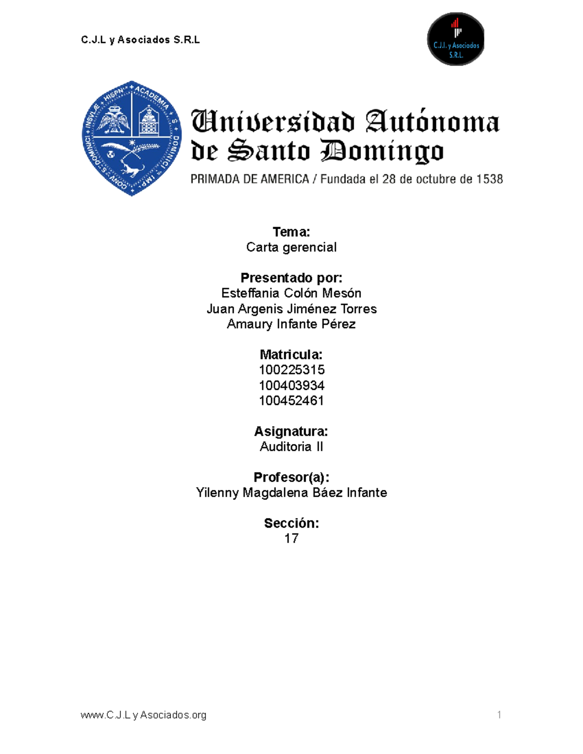 Carta a la gerencia trabajo final de auditoria II - Tema: Carta ...