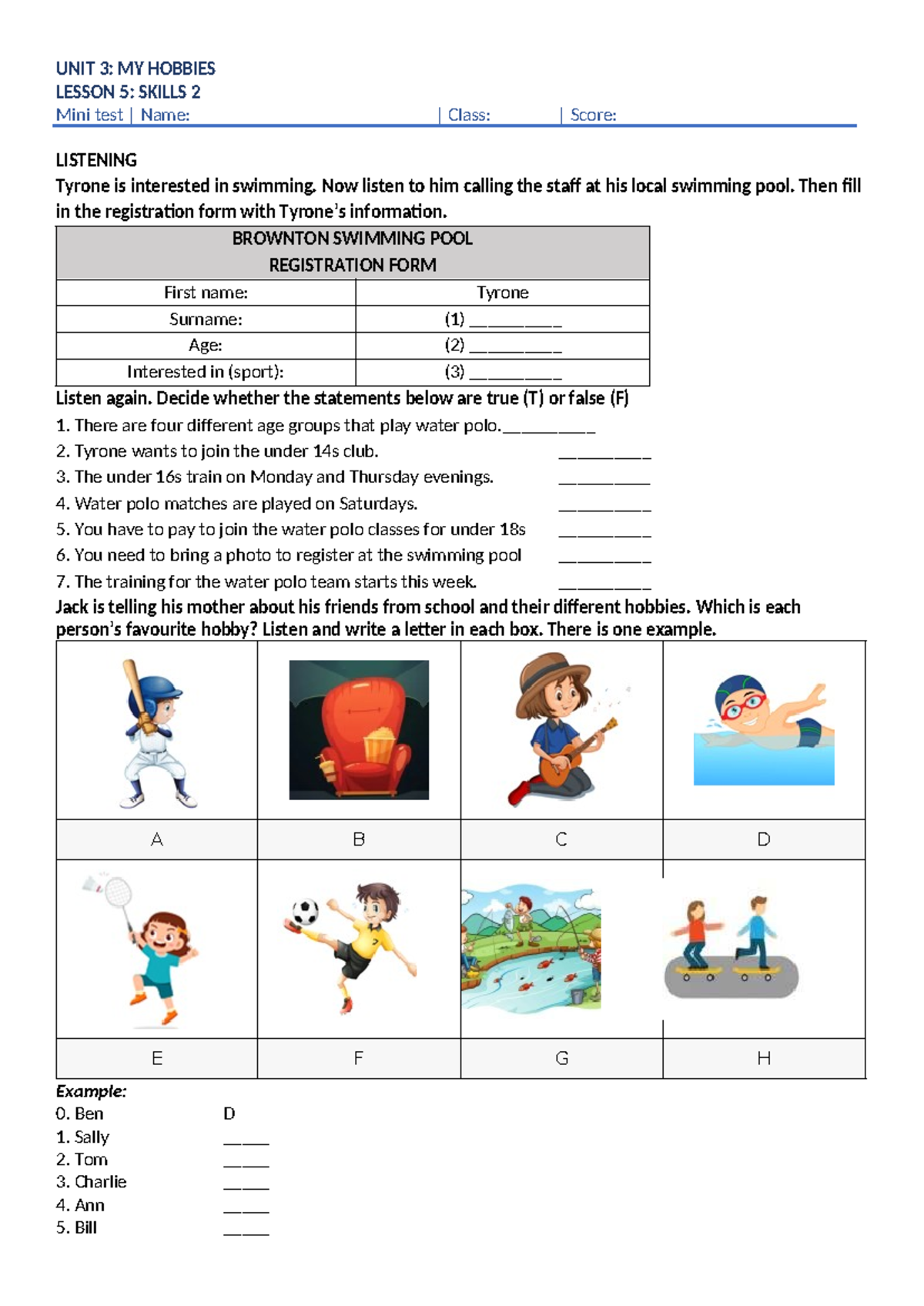 Global Success Unit 1: Lesson 6 - My Hobbies Mini Test - Studocu