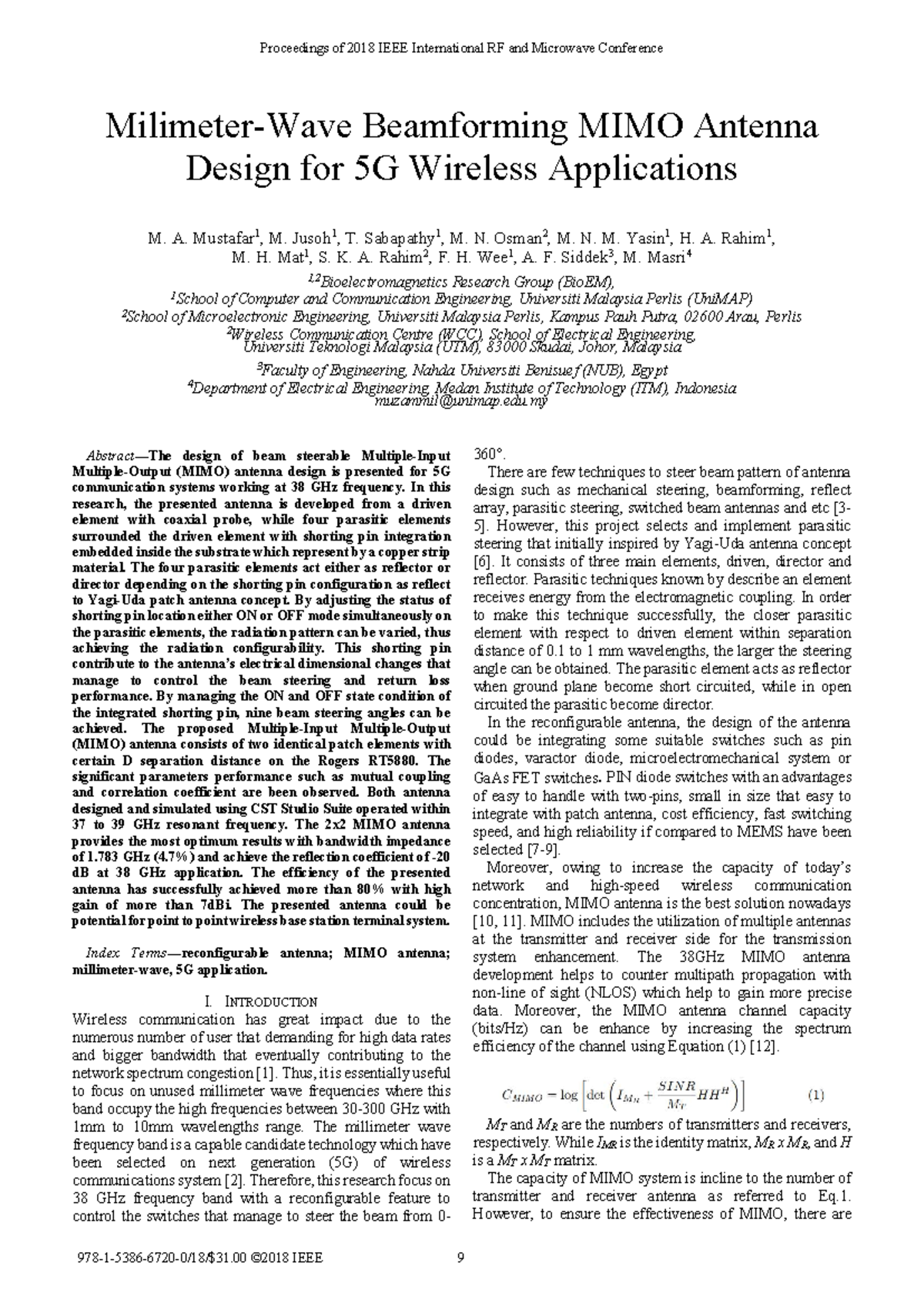 Beamforming MIMO Antenna Design for 5G Applications (RFM) - Studocu
