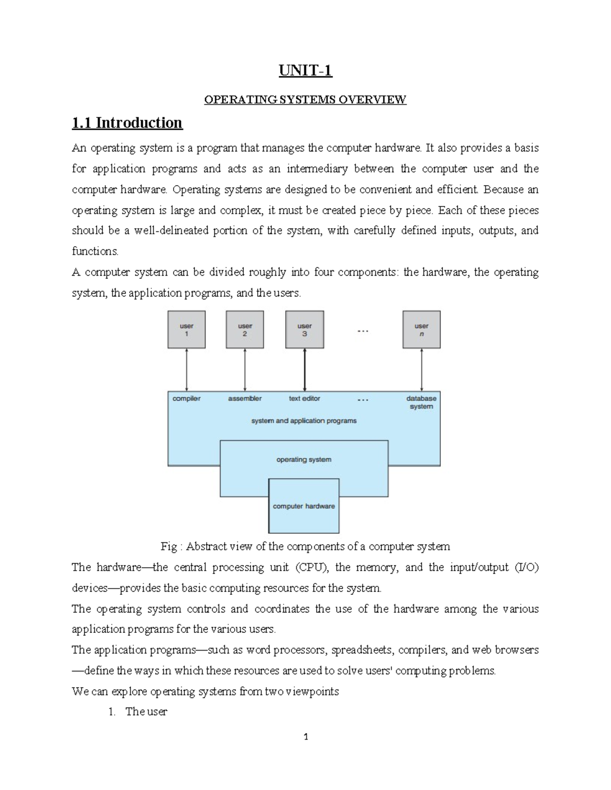 UNIT I - Introduction to Operating Systems Overview and Types - Studocu