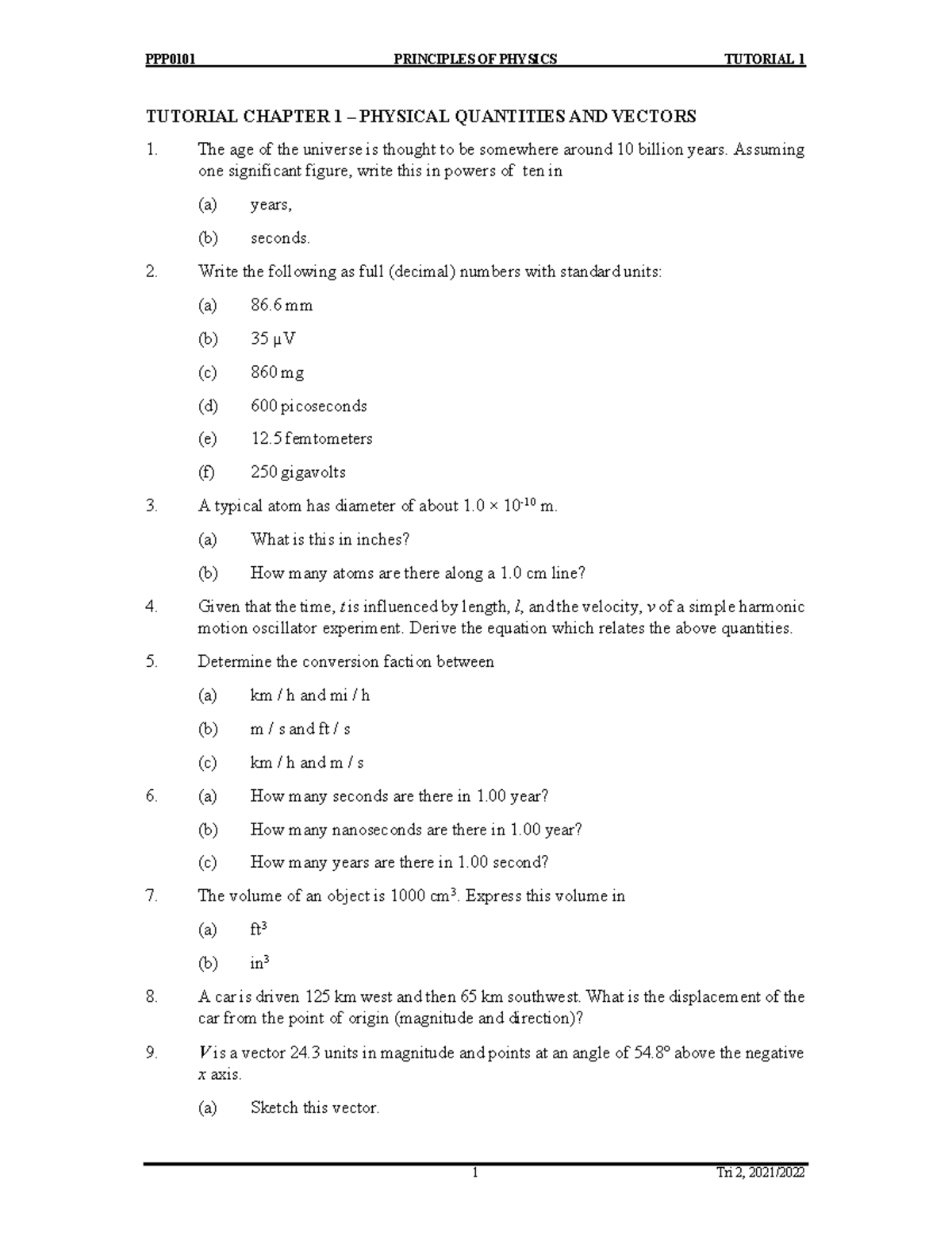 Tutorial Chapter 1 Physics - TUTORIAL CHAPTER 1 – PHYSICAL QUANTITIES ...