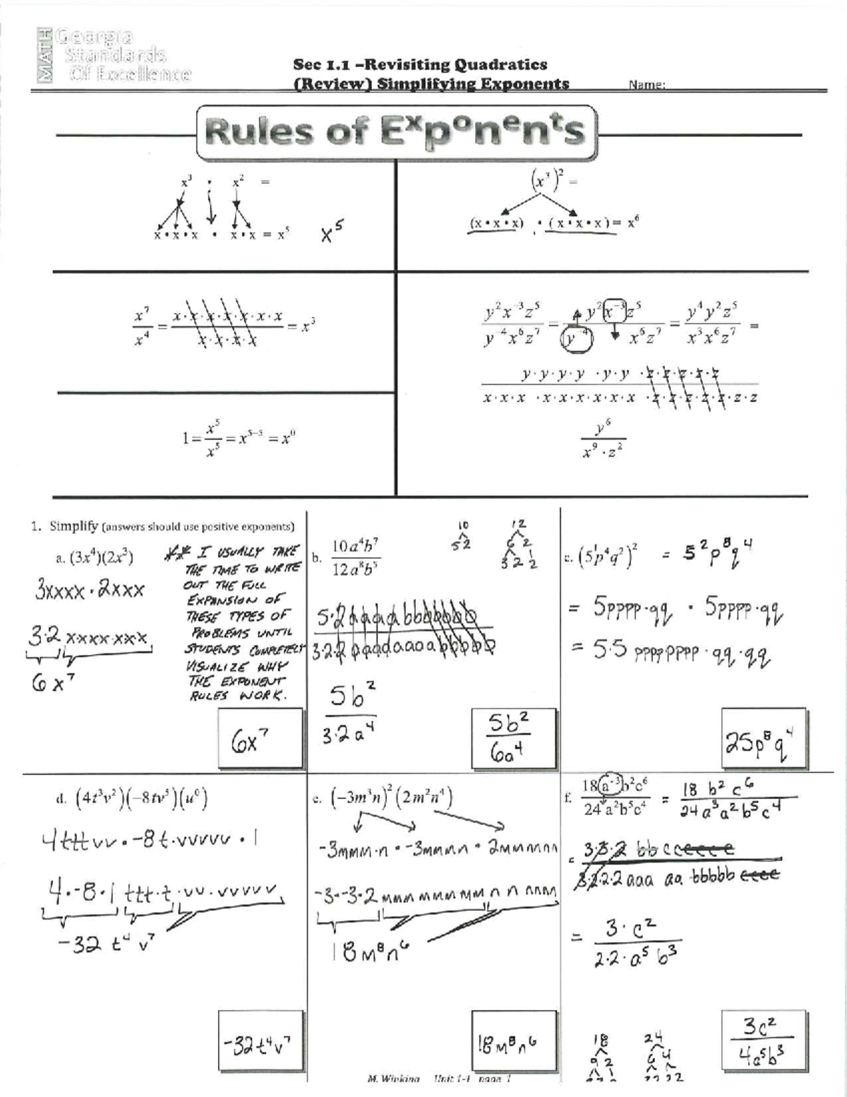 Unit 1 CRM Quadratics Revisited: Exponents & Simplification Keys - Studocu