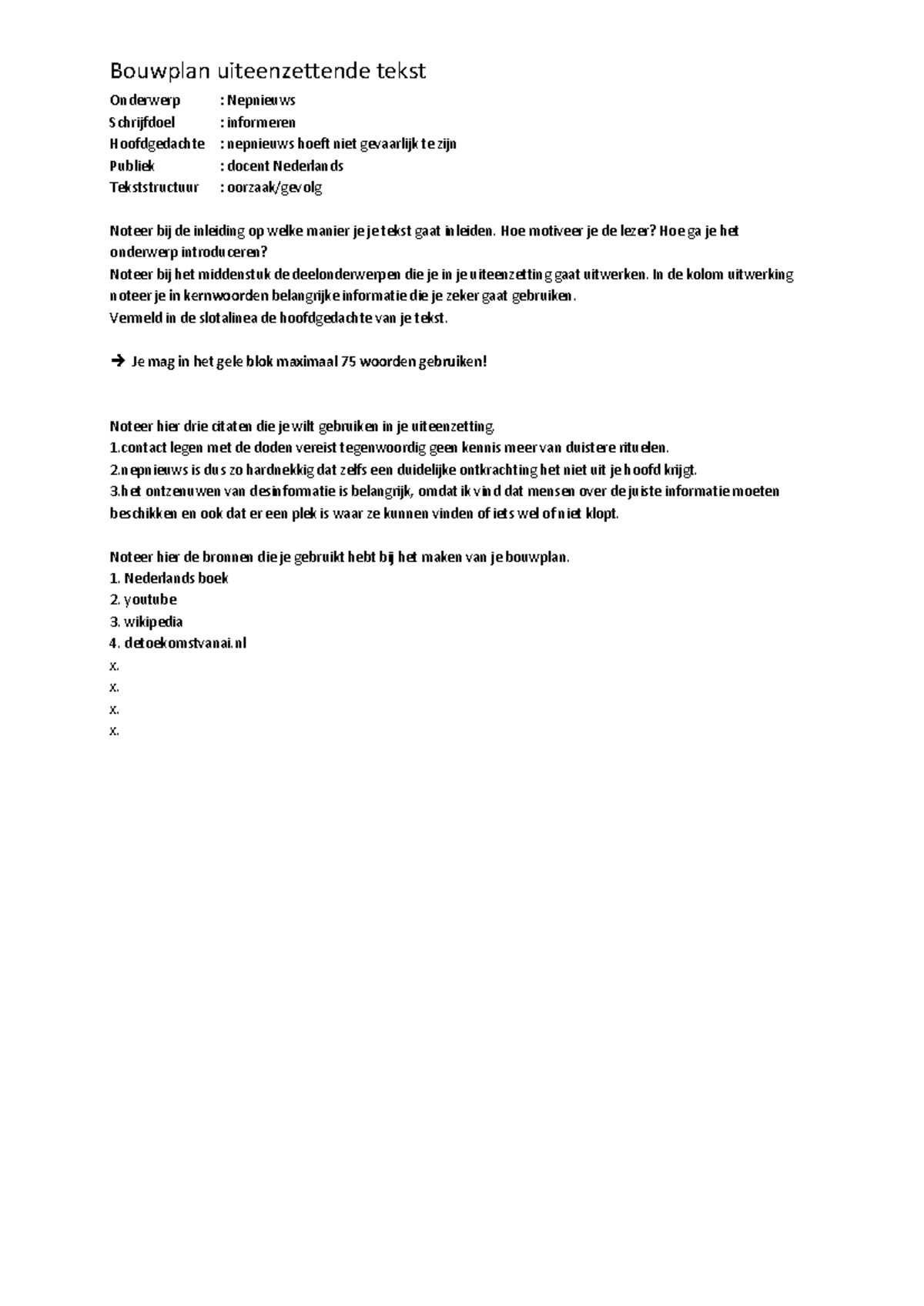 Nepnieuws: Bouwplan voor Uiteenzetting en Informatie (NED101) - Studeersnel