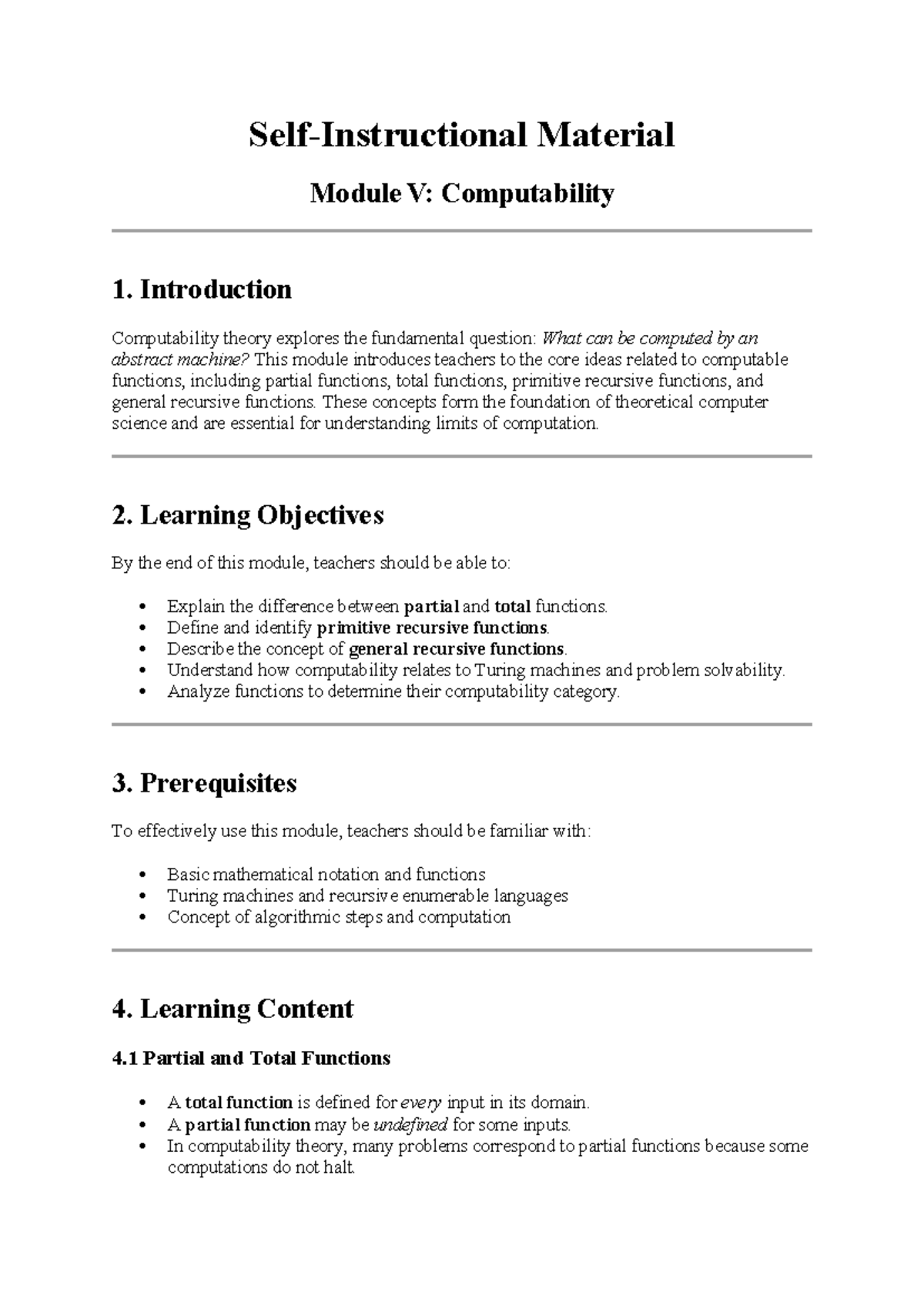 Self-Instructional Material: Module 5 - Computability Concepts - Studocu