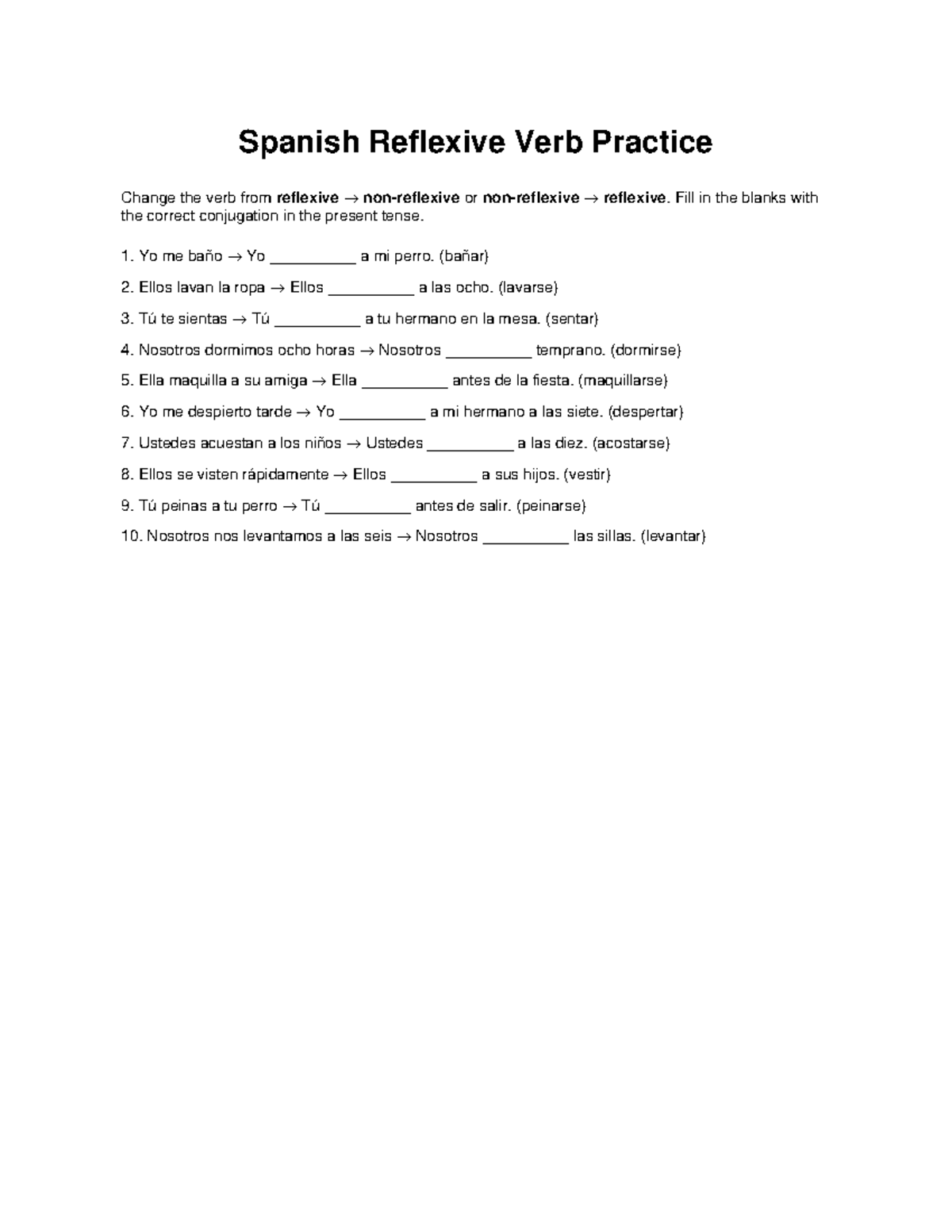 Reflexive Verbs Spanish Practice