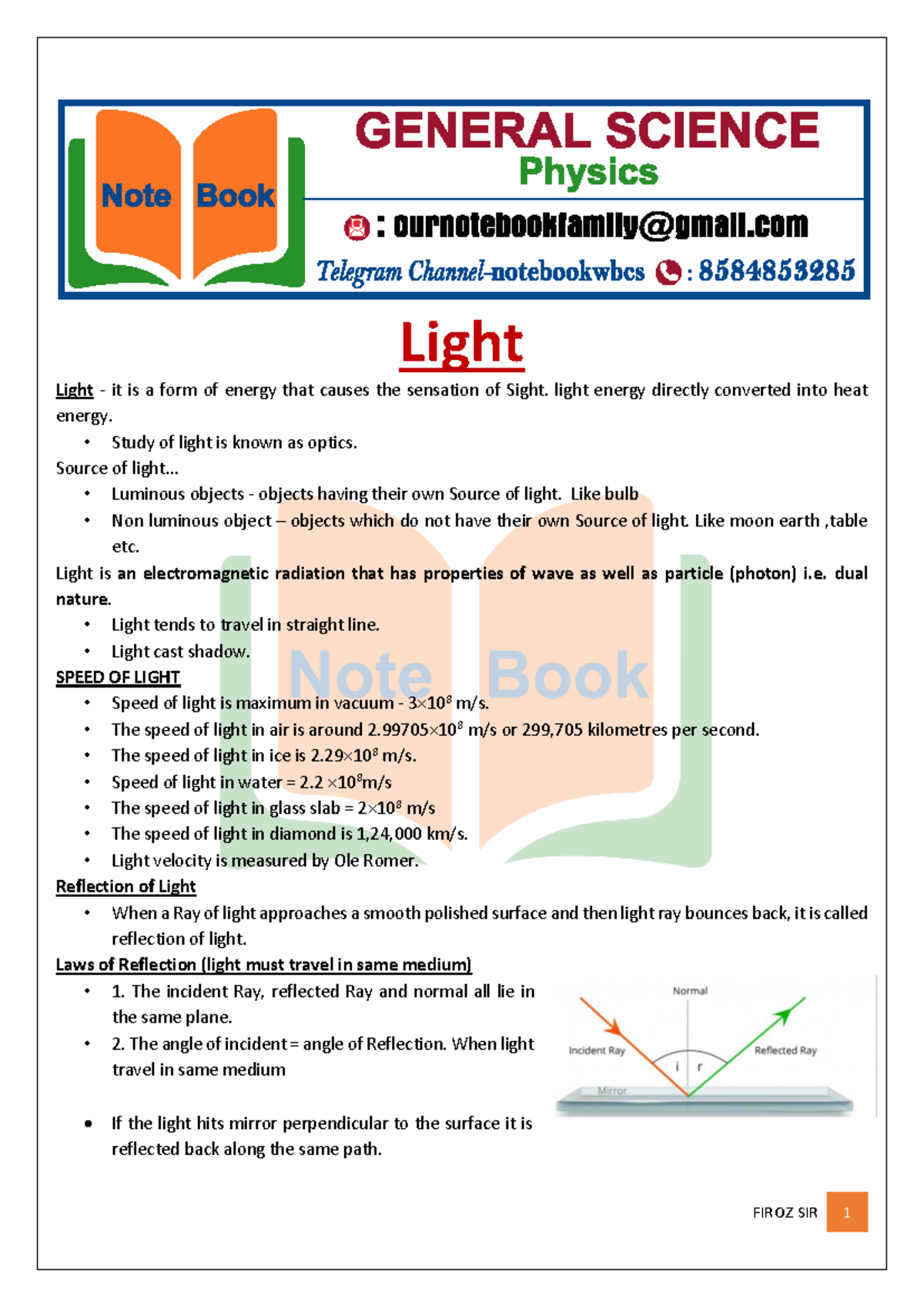 Light Notes (Part 1) - Optics Overview and Key Concepts - Studocu