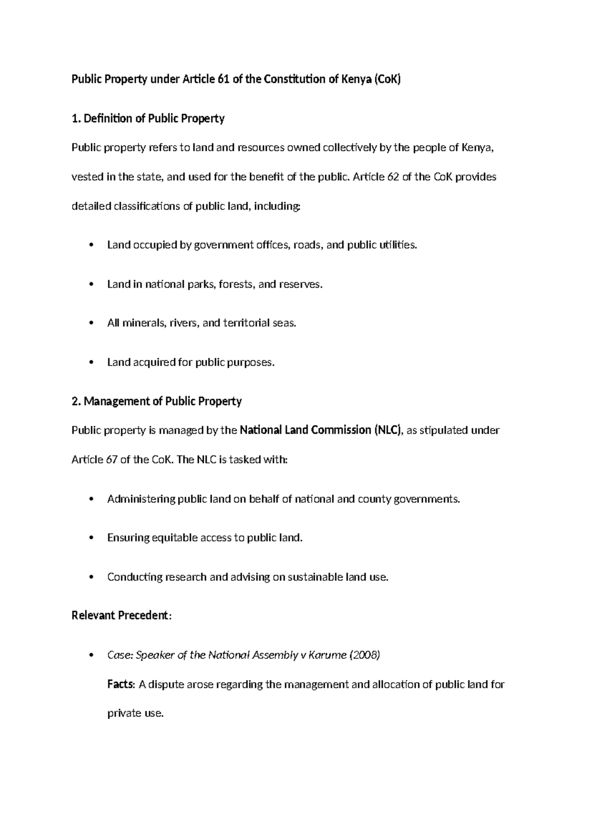 Public Property Management and Acquisition under Article 61 (CoK) - Studocu