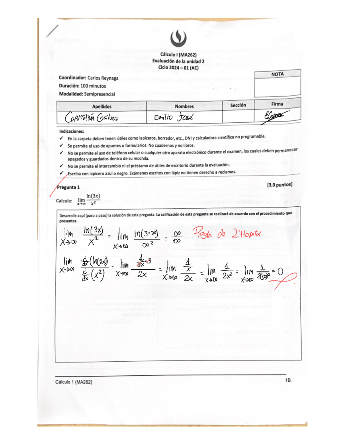 Cálculo I (MA262) Evaluación Unidad 2 - Ciclo AC (100 min) - Studocu