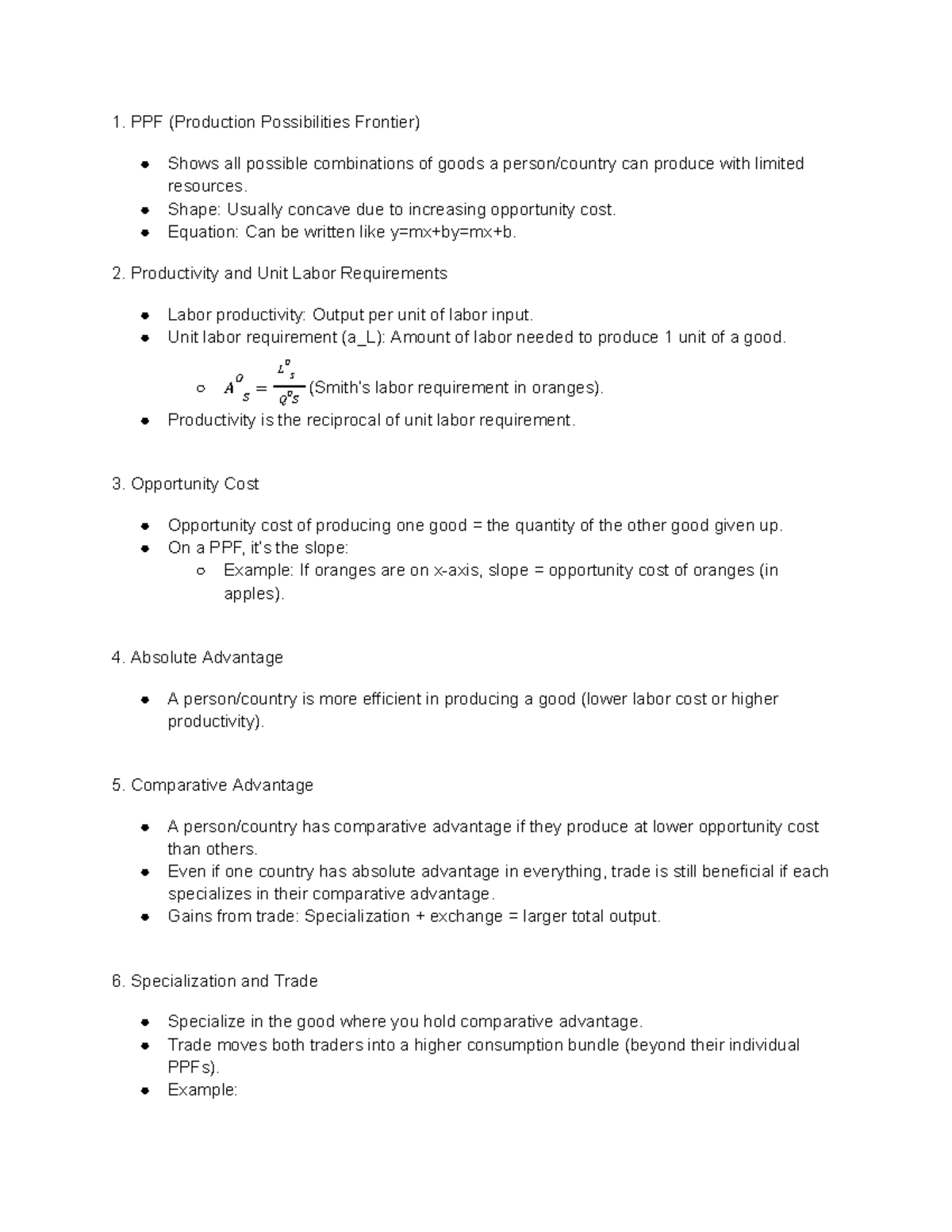 Economics Notes: PPF, Opportunity Cost & Comparative Advantage - Studocu