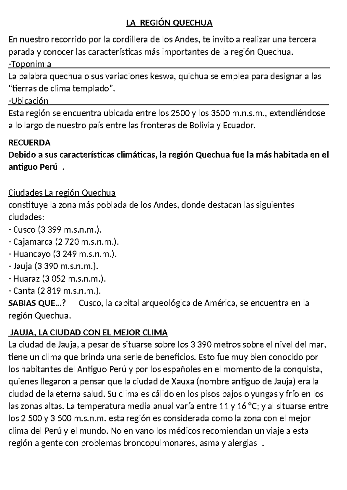 LA Región Quechua - patrimonio e historia del peru - LA REGIÓN QUECHUA ...