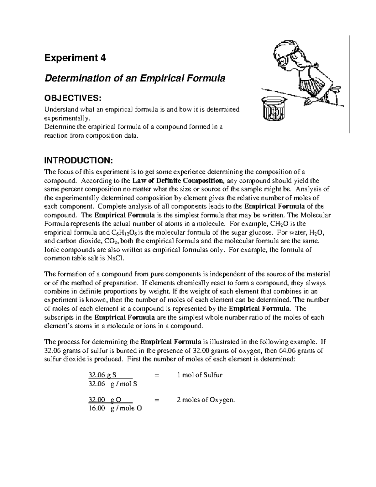 Lecture Notes 4 + Experiment 4 : DETERMINATION OF EMPIRICAL FORMULA ...