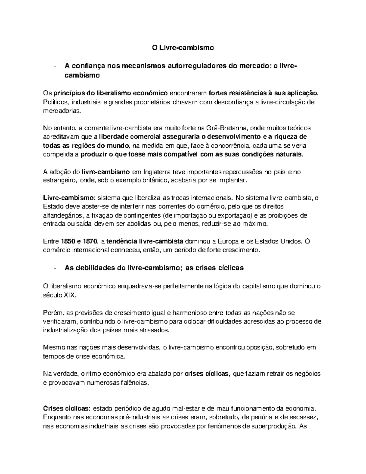 O Livre-Cambismo: Resumo dos Princípios e Desafios Econômicos - Studocu