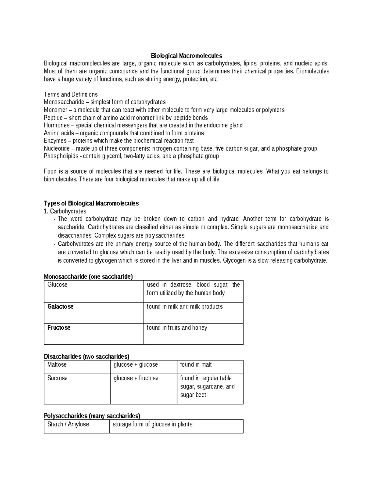 Biological Macromolecules: Structure, Functions, and Types - Studocu