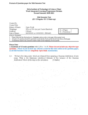 [Solved] Which of the following is an example of supervised learning a - Machine Learning (BITS ...