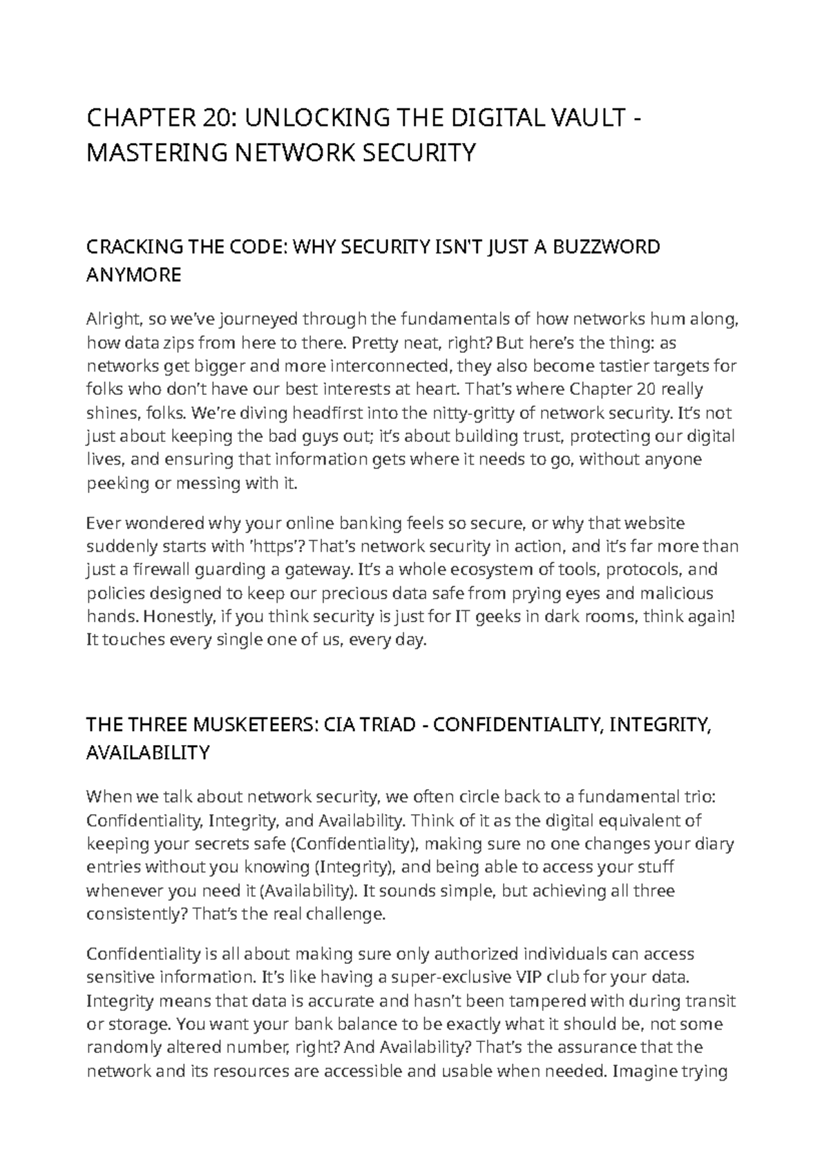 CHAPTER 20: MASTERING NETWORK SECURITY & THE CIA TRIAD - Studocu