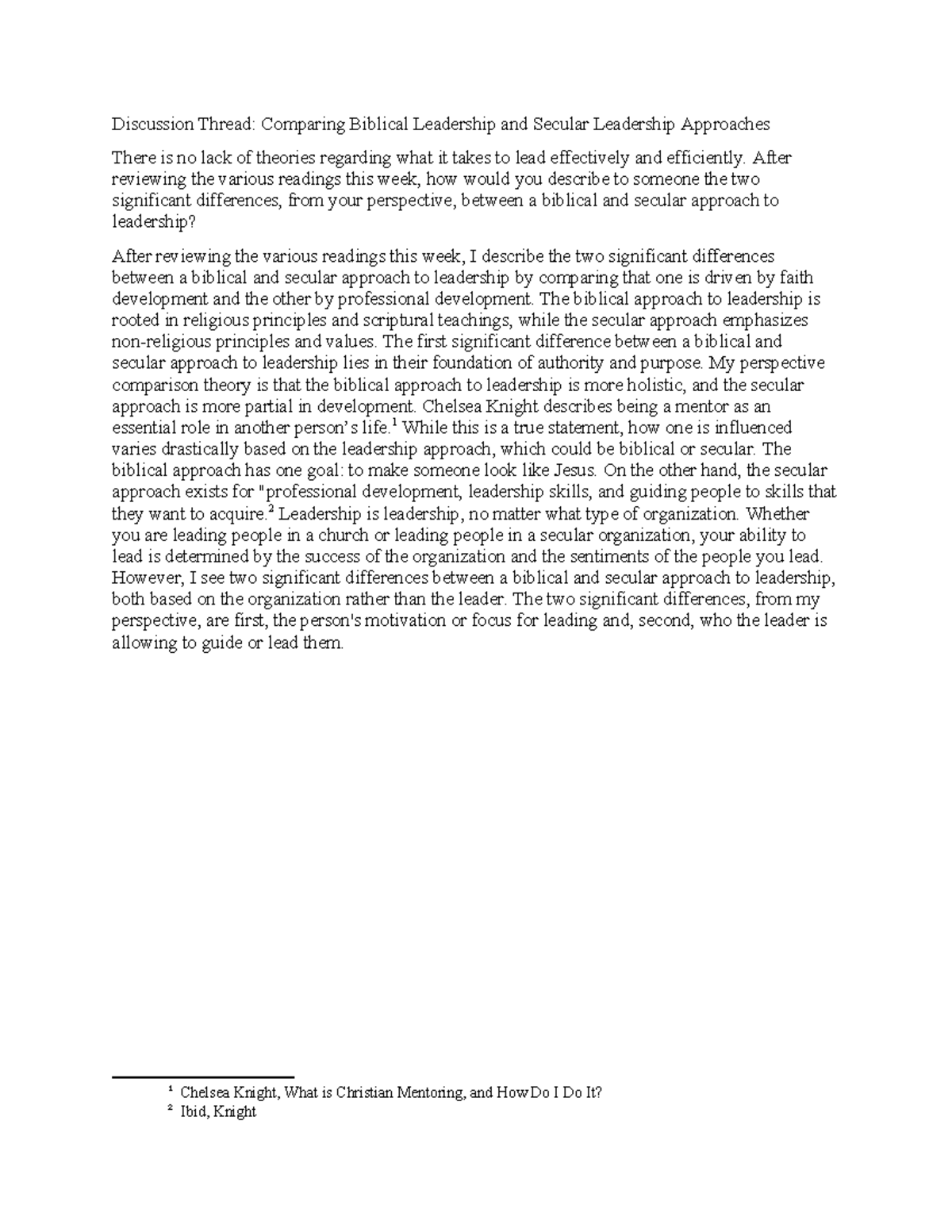 LEAD 510 Discussion on Biblical vs. Secular Leadership Approaches - Studocu