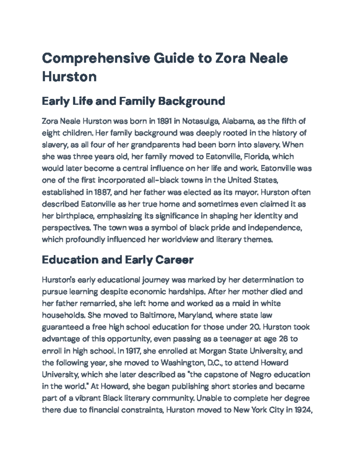 Comprehensive Overview of Zora Neale Hurston: Life & Legacy - Studocu