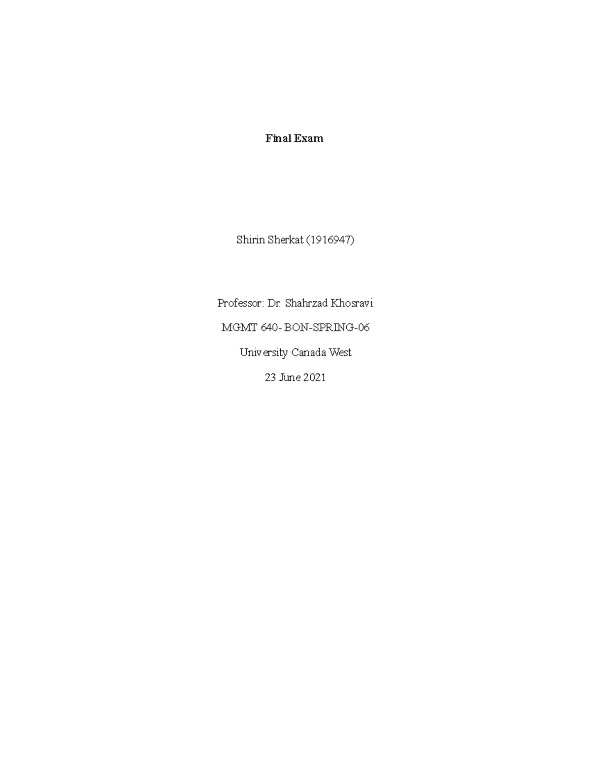 Final Exam project Manager - Final Exam Shirin Sherkat (1916947 ...