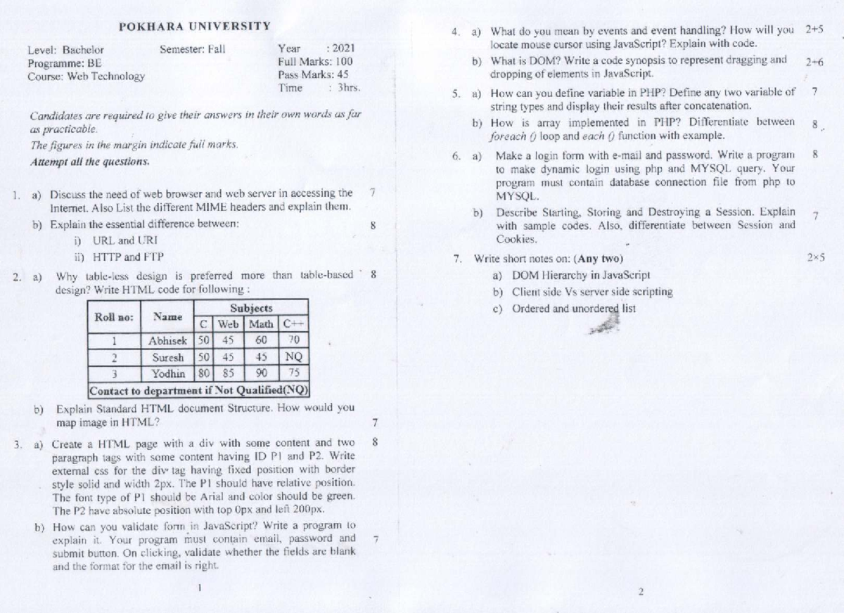 WT-21 Fall - Past Year Questions on Web Technology at Pokhara ...