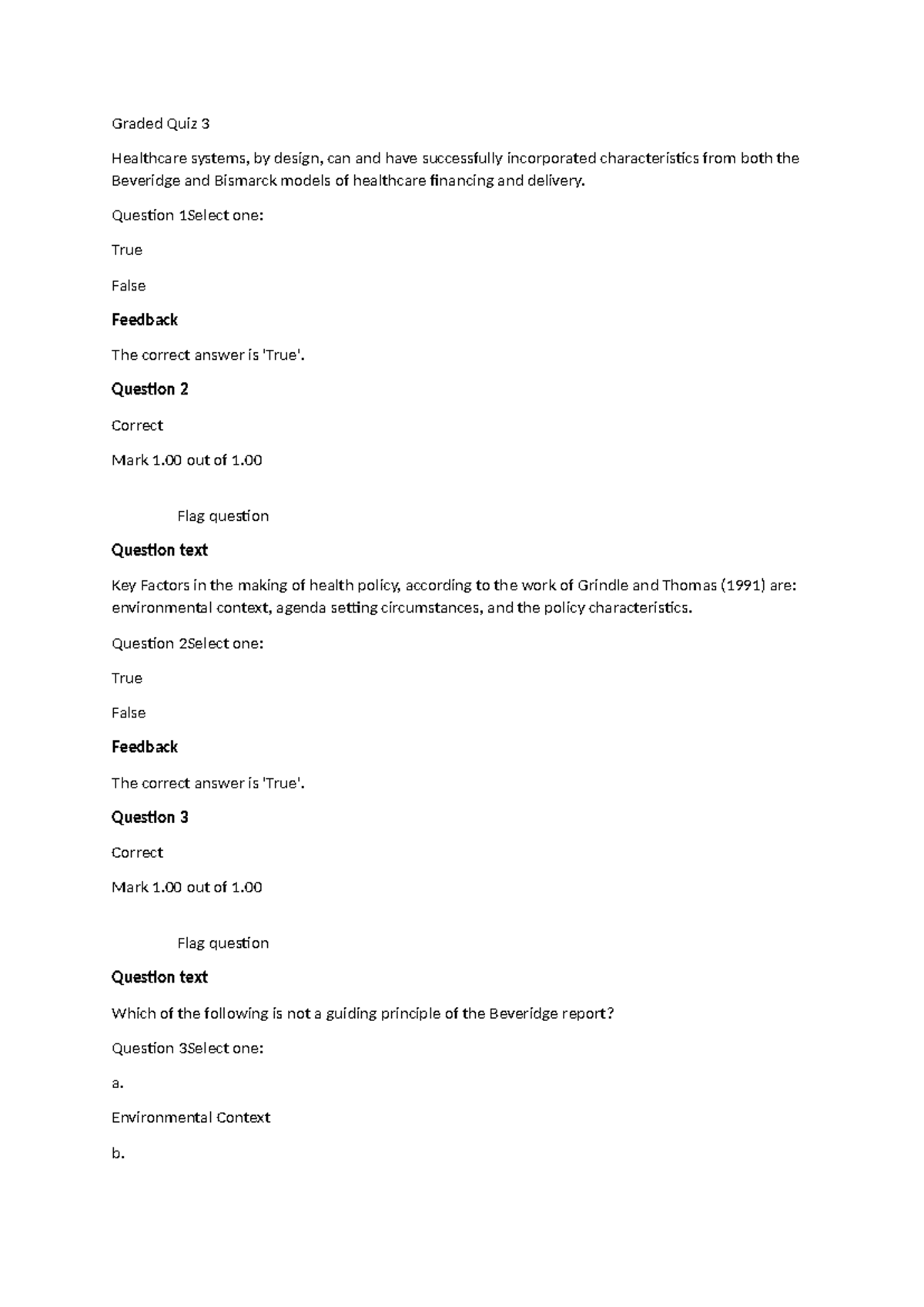 Graded Quiz 3 & 6: Key Concepts in Healthcare Systems and Policies ...
