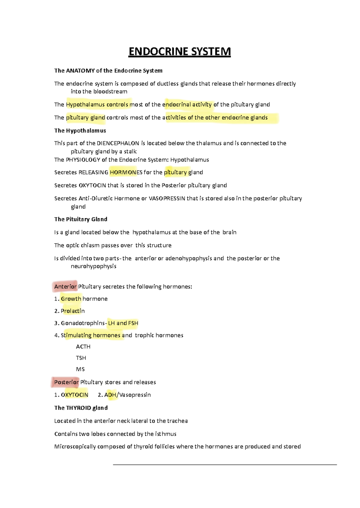 ENDOCRINE SYSTEM: Anatomy, Physiology & Disorders - Nursing Notes - Studocu