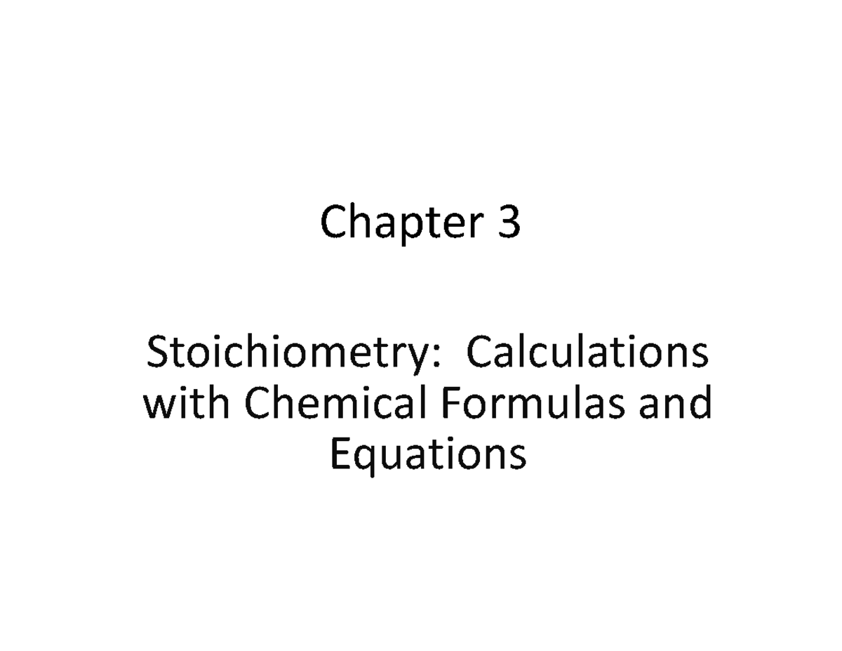 Chapter 3: Stoichiometry and Mole Calculations in Chemistry - Studocu