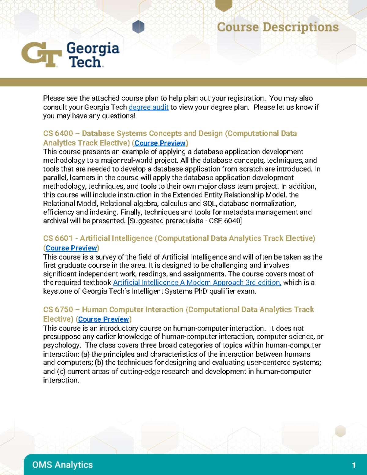 CS 6400 - CS 7637 Course Preview: OMS Analytics Electives Overview ...