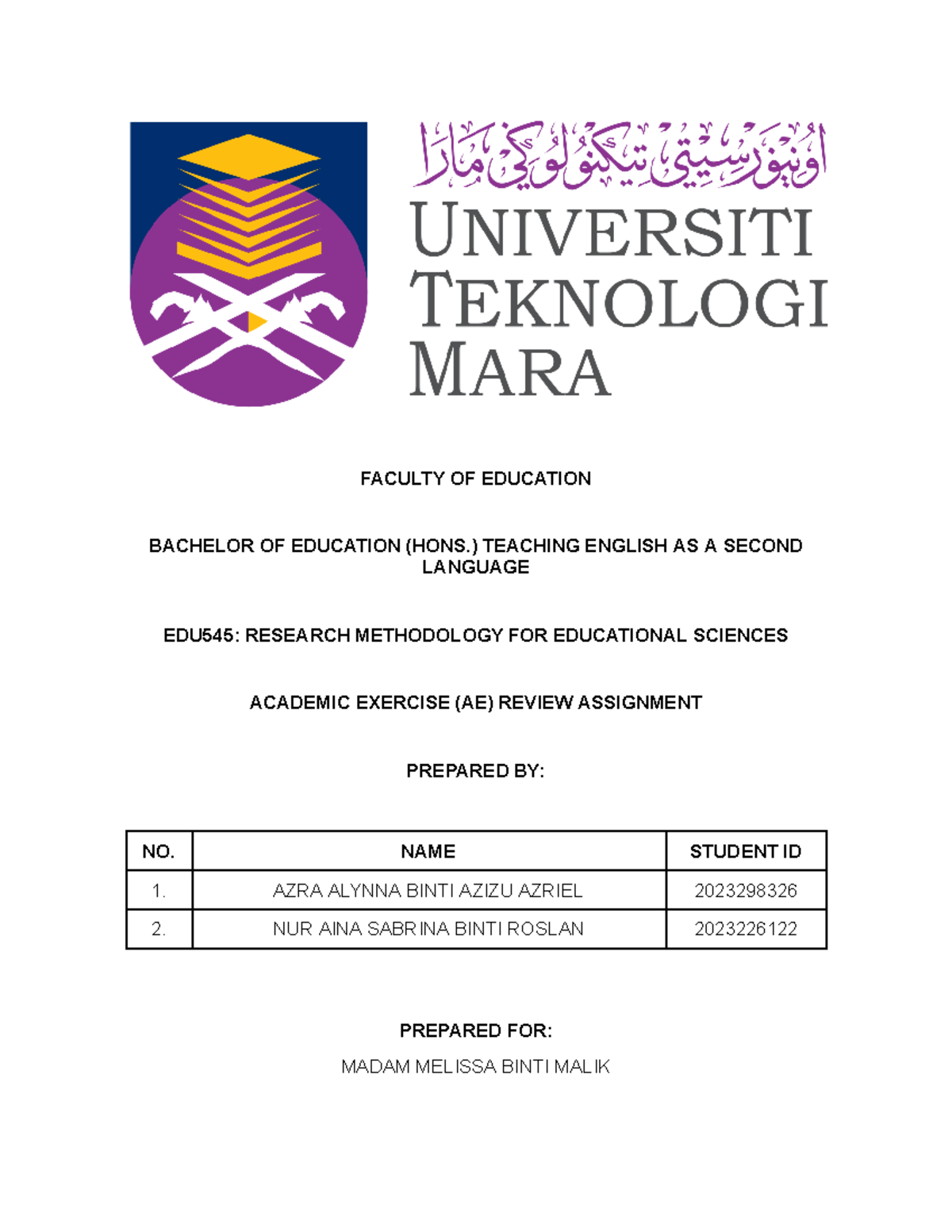 EDU545: AE Review on VLE in Teaching English to Form 5 Students - Studocu