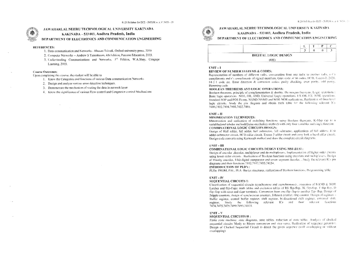 R20-ECE-OE Digital Logic Design Syllabus - JNTUK - Studocu