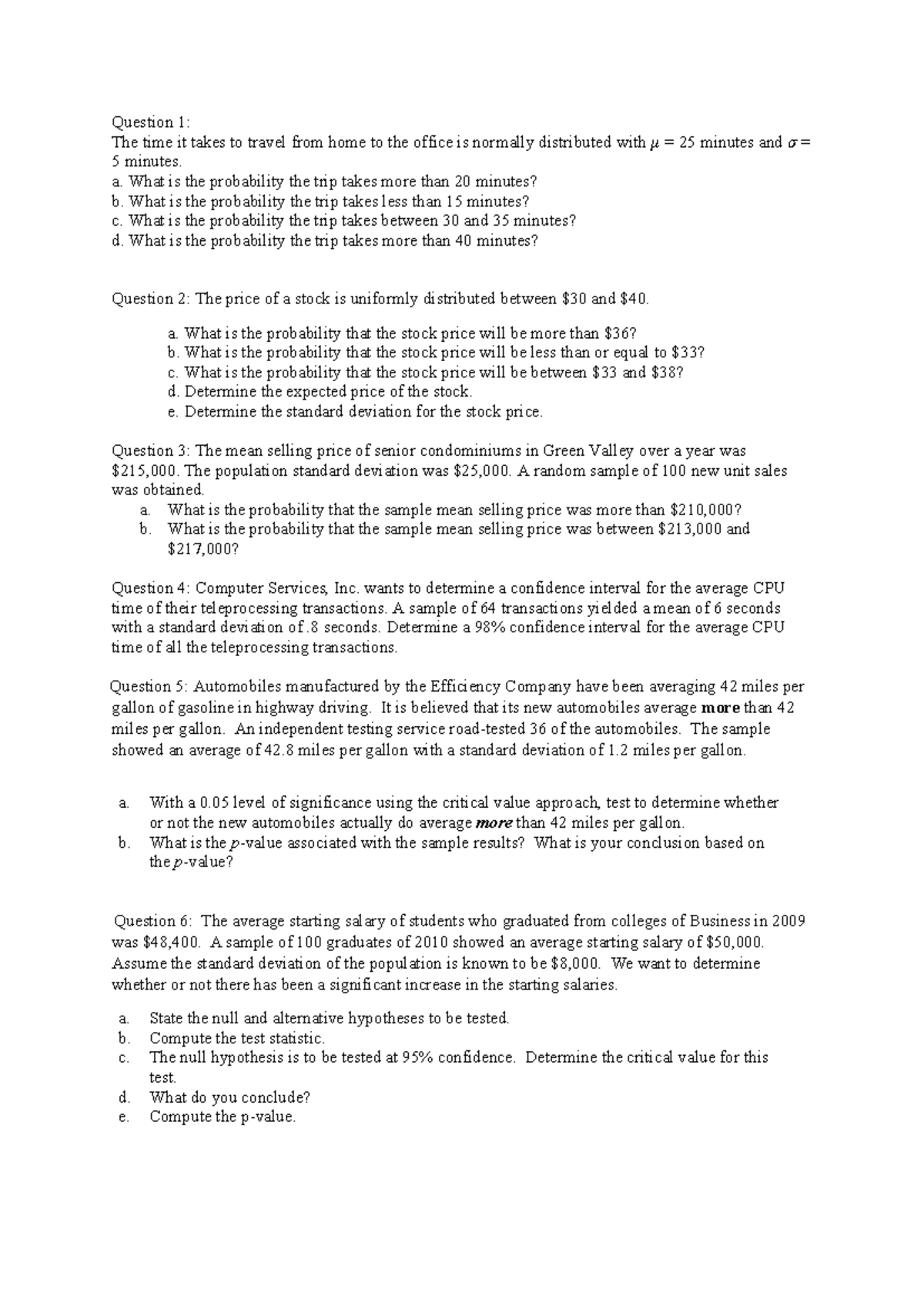Midterm Revision - Probability & Statistics Concepts (Course Code ...