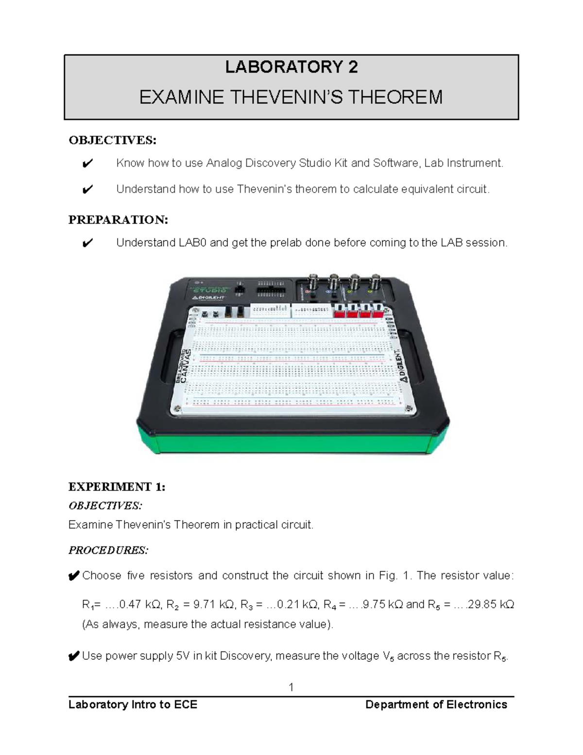 LAB 2: Thevenin Theorem Experiments and Analysis in ECE - Studocu