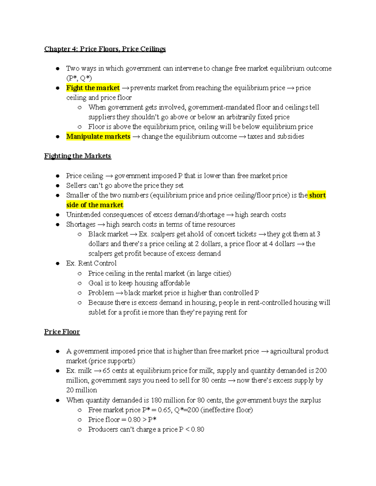 Chapter 4: Price Floors & Ceilings in Microeconomics (9 18 24) - Studocu