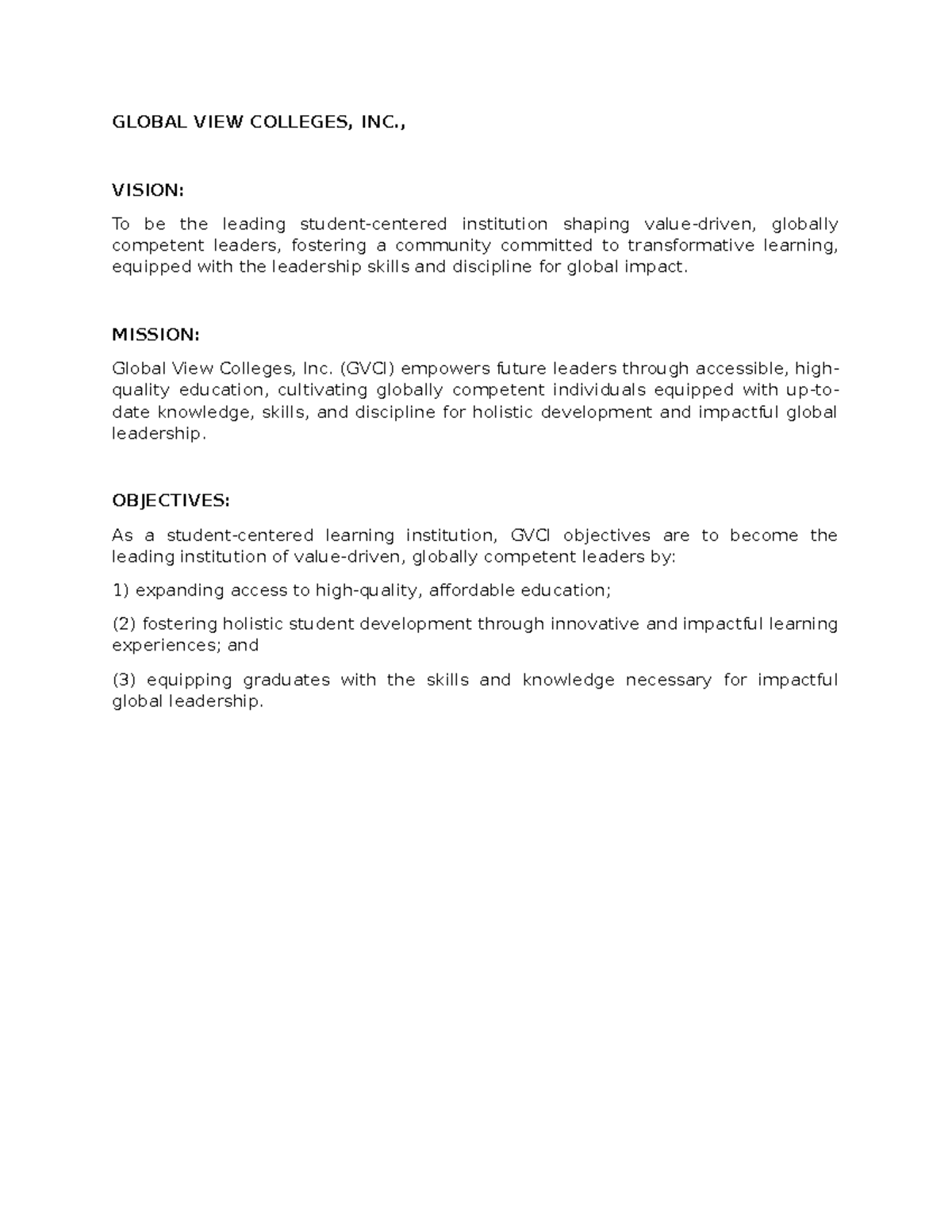 GVCI School Declaration: Vision, Mission, and Logo Meaning - Studocu