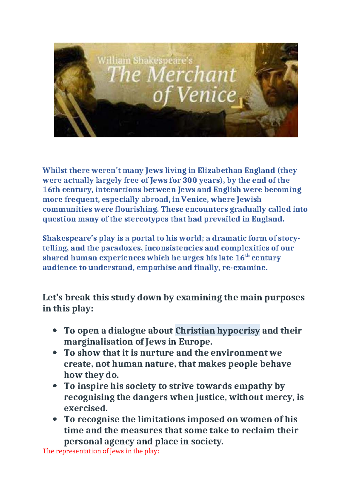 The Merchant of Venice (ENG 101) - Summary Table & Analysis of Themes ...