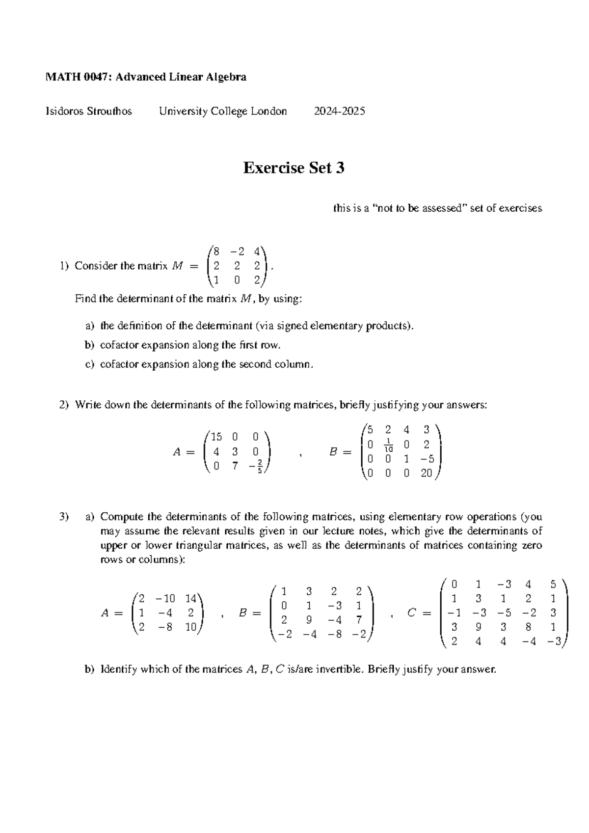 MATH 0047: Advanced Linear Algebra Exercise Set 3 Solutions - Studocu