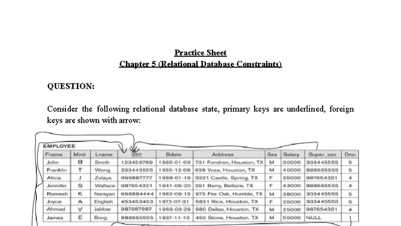 Practice Sheet: Chapter 5 - Relational DB Constraints Analysis (4 - Assignment) - Studocu