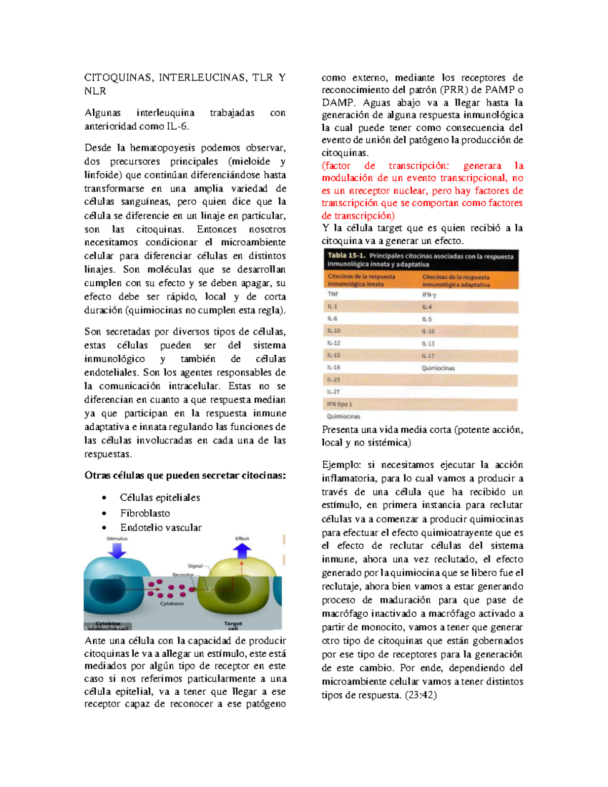 Unidad II Clase II: Citoquinas, Interleucinas y TLR - Studocu