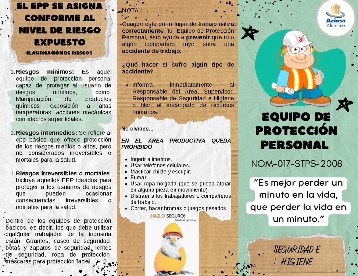 Tríptico EPP: Clasificación y Uso del Equipo de Protección Personal - Studocu