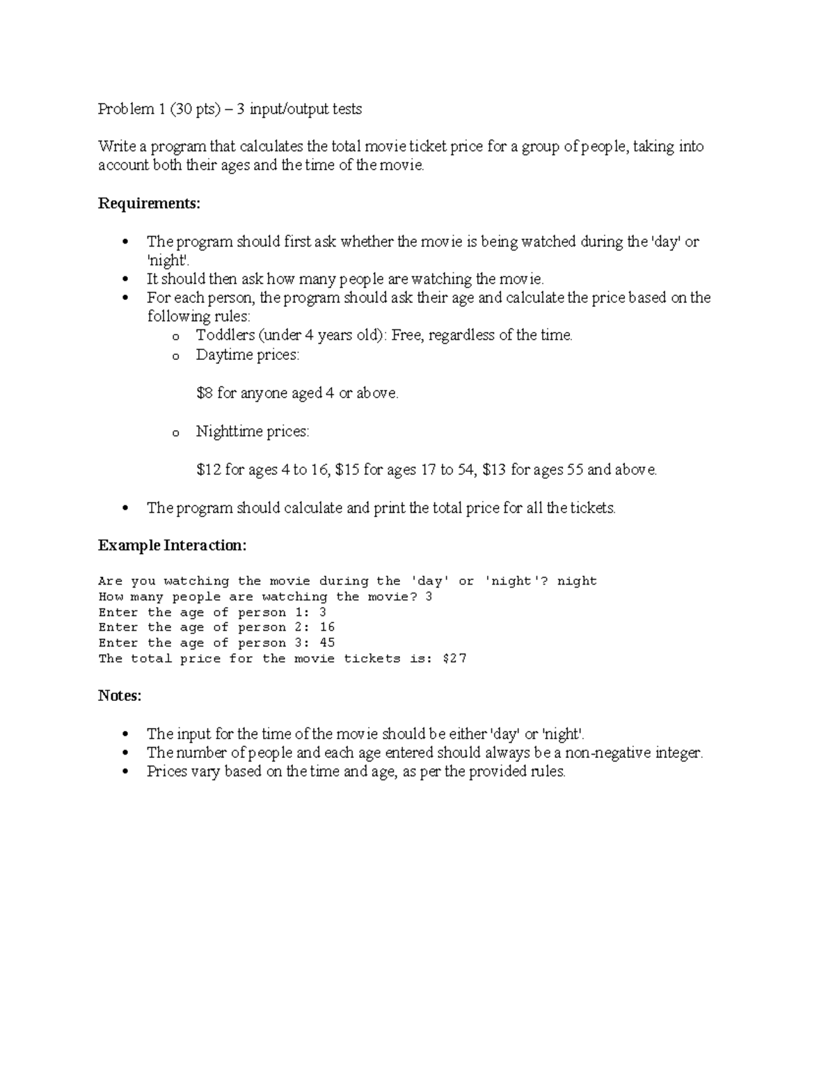 Assignment 1 (Teams of 3): Movie Ticket & Loan Calculator - Studocu
