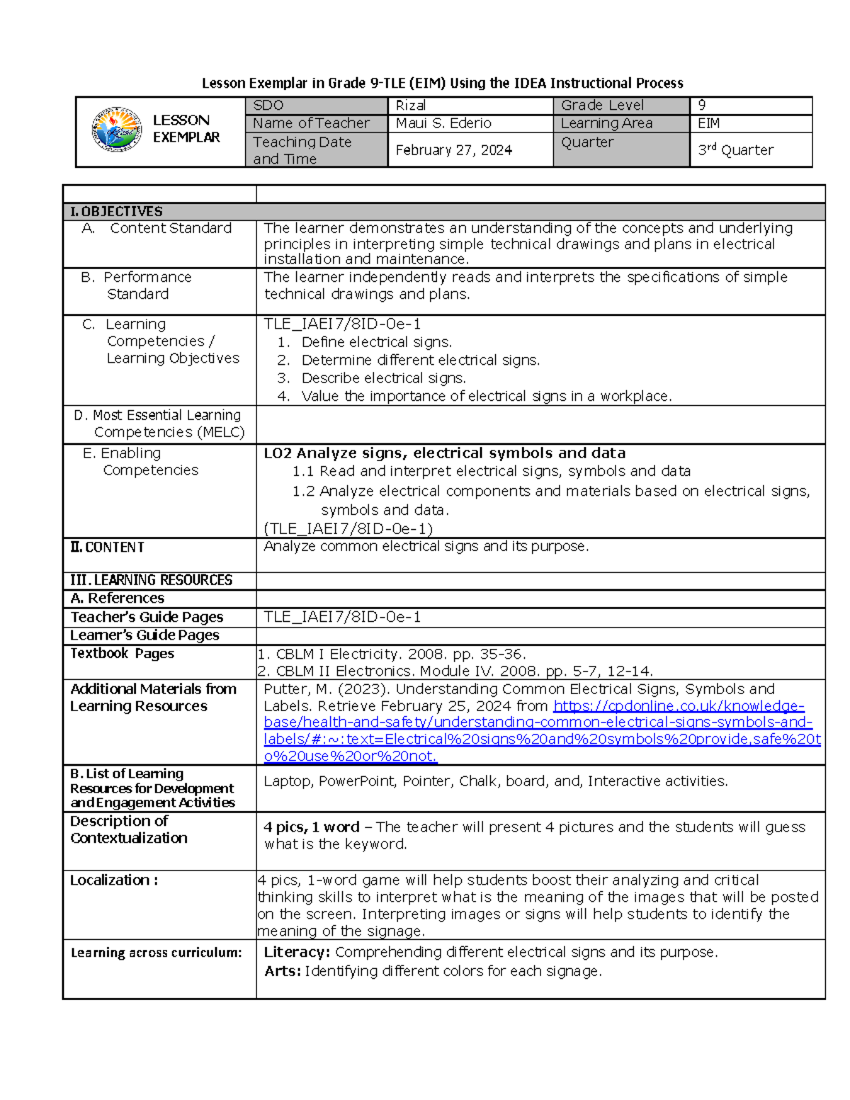 Learning-Exemplar Analyze-signs-electrical-symbols-and-data-DAY-6 ...